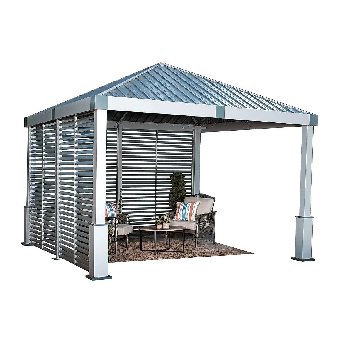 Sojag Outdoor 12' x 12' Nanda Louver Wall Hardtop Gazebo Outdoor Sun Shelter, Light Grey