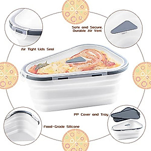 Pizza Storage Container, Expandable Folding Silicone Pizza Storage Container with 10 Microwave Trays, Pizza Pan Organizes to Save Space (Pack of 2) White