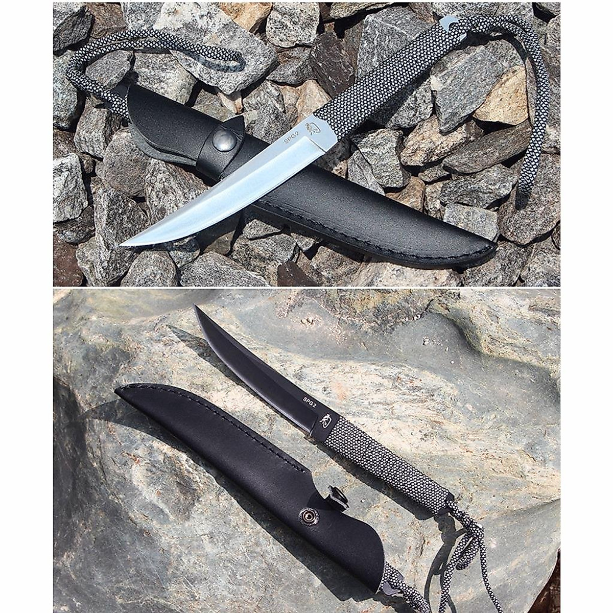 Fixed Blade Hunting Knife, Straight Blade, Nylon Rope Handle Cover