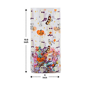 JOYIN 120 Pcs Halloween Cellophane Treat Bags, Halloween Trick or Treat Bags, Clear Plastic Goodie Gift Bags, Halloween Candy Bags for Party Favor Party Supplies