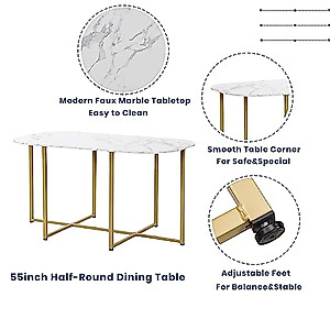 Merax Compact Dining Table and Chairs for Small Space Faux Marble Dining Table Set for 6, 55inch Kitchen Table 7 Piece Set for Dining Room Living Room Modern Style