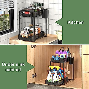 𝗡𝗲𝘄𝗲𝘀𝘁 3 Pack Under Sink Organizer and Storage, Bathroom Cabinet Organizer, 2 Tier Pull Out Under Cabinet Storage, Black Slide-Out Undersink Shelf Organizer for Kitchen, Under Counter Organizer