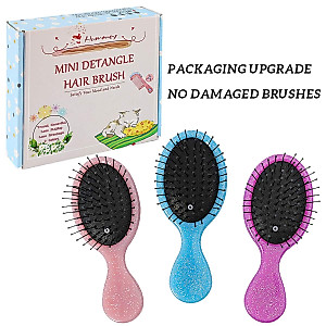 Toddler Detangler Hair Brush Travel Detangling Brushes 3Pcs Women Valentines Day Best Gift Small Wet Hair Brush For Baby Kids Pocket hairbrush Pro, for Curly Hair, Wet Dry Hair Tangle Brush