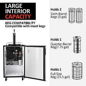 Beer Kegerator, Single Tap Draft Beer Dispenser, Full Size Keg Refrigerator With Shelves, Stainless Steel, Drip Tray & Rail,silver