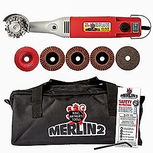 King Arthur's Tools Universal Carving Set, MERLIN2 Handheld Variable Speed Mini Angle Grinder Power Tool with 6 Accessories – For Woodworking, Cutting, Sanding, Grinding, Carving, Engraving # 10005