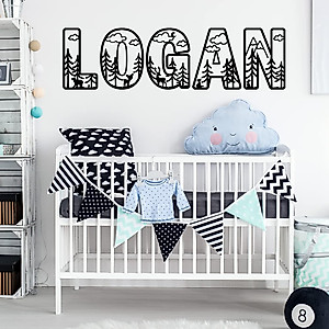 Woodland Animals Custom Name Vinyl Wall Decal Sticker Art for Boys and Girls, Mountain Trees Bedroom and Forest Theme Nursery Room Home Decor for Kids