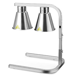 Commercial Food Heat Lamp, 2 Bulbs Food Warming Light, Portable Electric Food Warmer with Free-Standing, Stainless Steel Catering Food Warming Lamp for Restaurant Kitchen Cafeteria
