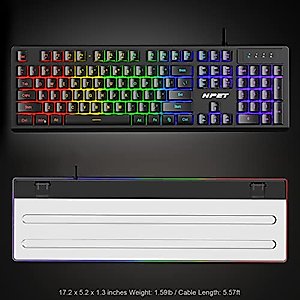 NPET K10 Wired Gaming Keyboard, LED Backlit, Spill-Resistant Design, Multimedia Keys, Quiet Silent USB Membrane Keyboard for Desktop, Computer, PC (Black)