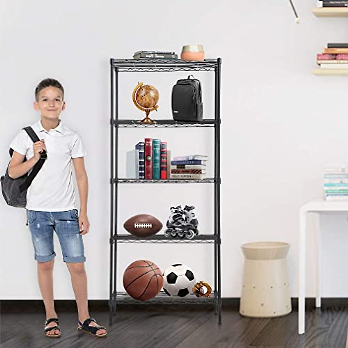 Wire Shelving Unit Metal Shelf Organizer Heavy Duty Wire Rack Storage Unit Rack Utility for Bathroom Office Kitchen (Black, 14" D x 24" W x 60" H)