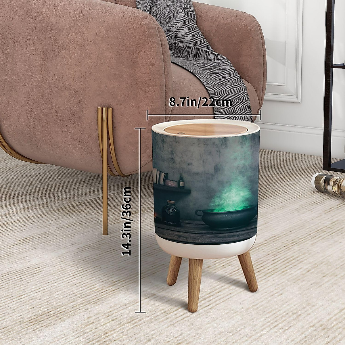 LGCZNWDFHTZ Small Trash Can with Lid Halloween Witch Garbage Bin Pet Proof Waste Basket for Kitchen Bathroom Office Bedroom Decorative 1.8 Gallon