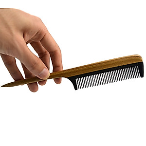 MAYMII Natural Black Buffalo Horn Green Sandalwood Wood Handmade Hair Comb No Static Wooden Top Tooth Teasing Tail Comb