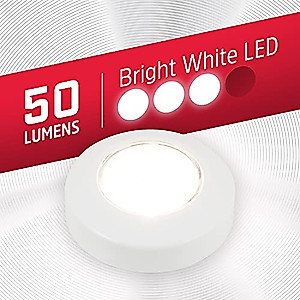 Energizer LED Puck Lights, 2 Pack, Battery Operated, Push Light, Wireless Lights, 50 Lumens, Tap Light, Stick On Lights, White, Perfect for Under Cabinet, Closets, Pantry, and More, 46009