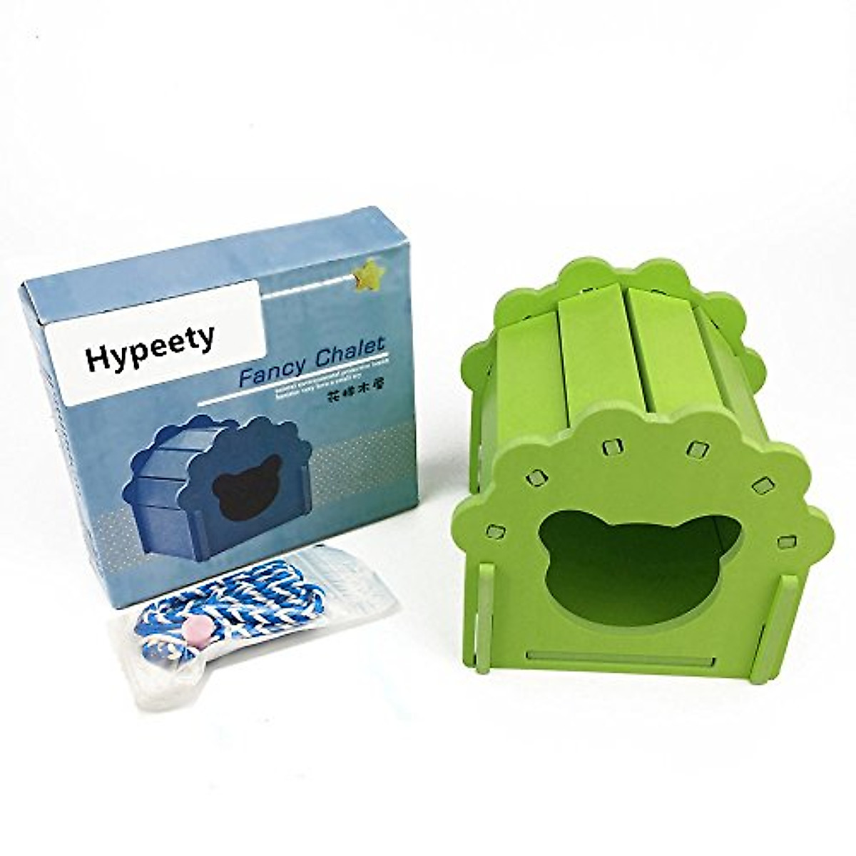 Hamster House Cage Wood Chew Toy DIY Colorful Hut for Hamster Gerbil Rat Small Animals Hideout with Free Hamster Lead Leash (L, Green)