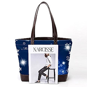 Tote Bag Women Satchel Bag Handbag Stylish Tote Handbag for Women Hobo Bag Fashion Crossbody Bag, Merry Christmas Blue Tree Snowflakes