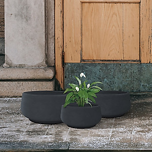 Kante 21.6",16.9",and 12.5" Dia Round Charcoal Elegant Planters (Set of 3), Outdoor Indoor Garden Plant Pot with Drainage Hole and Rubber Plug for Home & Patio