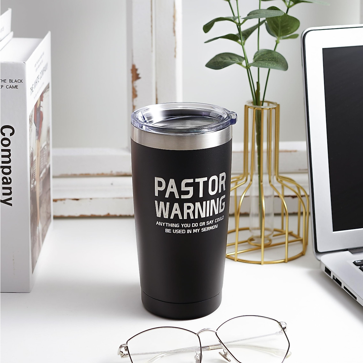 ARIABLE Pastor Warning Anything You Do or Say Could Be Used In Sermon 20 Ounce Black Vacuum Insulated Tumbler Funny Stainless Steel Drinkware Preacher Minister Appreciation Ordination Christmas Gifts