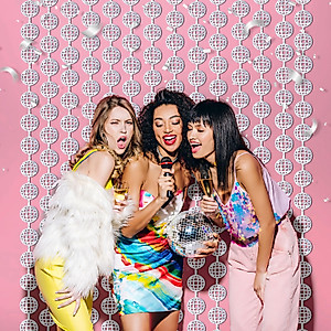 MENSTARSI Disco Party Decorations, 4 Pack Disco Ball Photo Booth Props,3.3x6.6 ft Silver Foil Fringe Curtains Photo Backdrop for The 70s & 80s Last Disco Bachelorette, Decades, Taylor Party Decor