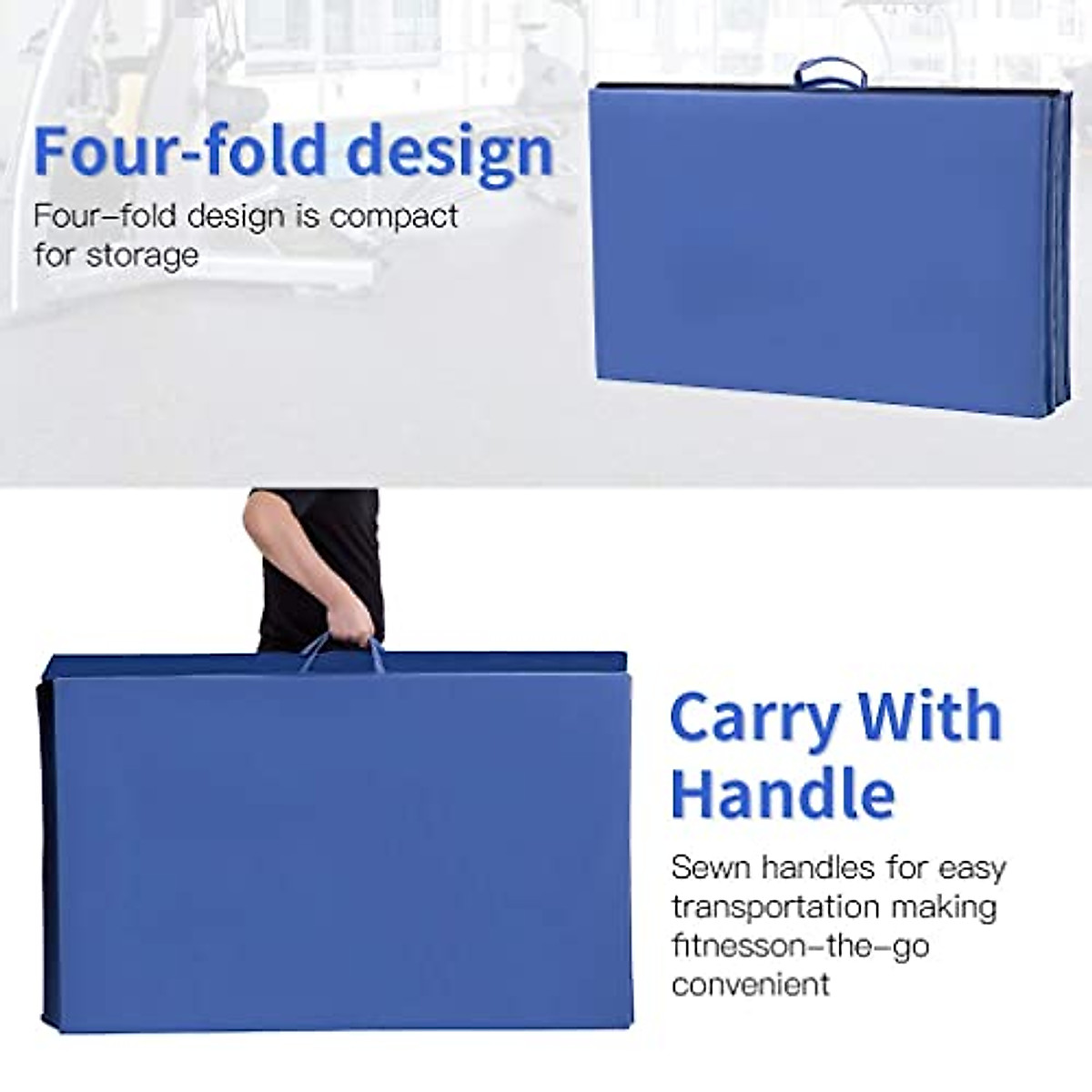 Gymnastics Mat 4x10x2 Tumbling Mat 4 Foldding Mat Gymnastic Indoor/Outdoor Mat 2” Thick PU Leather Folding Exercise Mat For Tumbling Home Gym Mat Yoga Mat Stretching Yoga Cheerleading Martial Arts