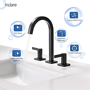 INDARE Bathroom Faucets， Black Bathroom Faucet， Lead-Free Brass Widespread Bathroom Faucets for Sink 3 Hole，8 Inch Bathroom Sink Faucet with Pop-Up Drain & Supply Lines，110104-EB