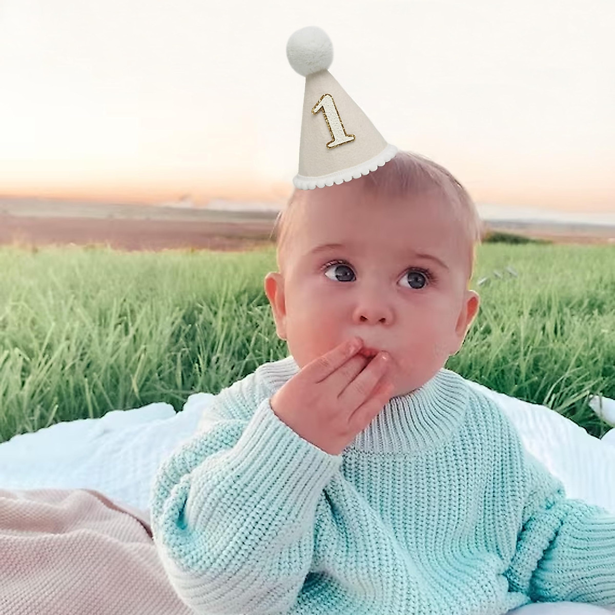 BOOMPA Boho 1st Birthday Celebration Hat - Boho 1st Birthday Conical Cap - Natural Boho First Birthday Decorations (1st)