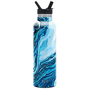 Simple Modern Water Bottle with Narrow Mouth Straw Lid Metal Thermos Vacuum Insulated Stainless Steel l Reusable Leak Proof BPA-Free Flask | Ascent Collection | 20oz, Ocean Geode