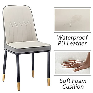 Krinana PU Leather Dining Chairs Set of 4, Armless Side Chair with Metal Gold Legs for Kitchen Dining Room Living Room (Beige+Grey, Set of 4)