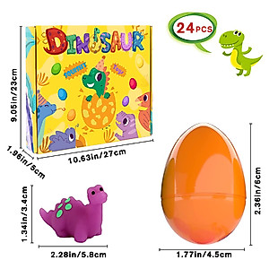 JOICEE 24pcs Dinosaur Squishy Toy Prefilled Easter Eggs, Kawaii Mochi Squishies Stress Relief Toys Filled Plastic Easter Eggs for Easter Basket Stuffers Party Favor Egg Hunt for Kids