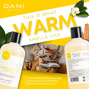 DANI Natural Moisturizing Shampoo Naturals - Warm Sandalwood Vanilla Essential Oil - Organic Aloe Vera & Coconut Cleansers - Sulfate, Phthalate & Paraben Free - Vegan & Cruelty Free - 12 Ounces