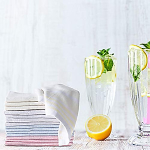 Bedford Home Set of 16-12.5x12.5”-100% Cotton Wash 4 Modern Farmhouse Multi Stripes-Dishcloths for Cleaning by BH Kitchen Dish Cloth, Mult-Color