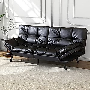LIFERECORD Futon Bed Modern Convertible Sofa Memory Foam Daybed with Adjustable Armrests for Living Room Apartment Dorm, Black