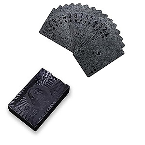 MSTICORA Gold Foil Poker Set - US Dollar Playing Cards - Plastic Playing Cards - Casino Cards (Black 1 Deck)