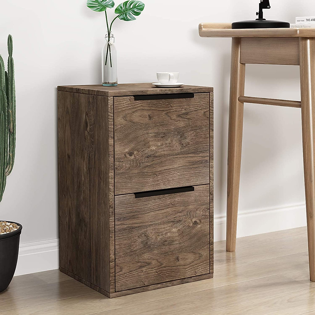 LUCYPAL 2 Drawer Wood File Cabinet,Wooden Storage Filing Cabinets with Hanging Bars for Letter Size and Home Office,Under Desk Storage Cabinet,Assembly Required (Grey)