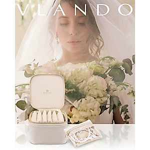 Vlando Small Jewelry Box Organizer,Travel Jewelry Storage with 6 Velvet Jewelry Zipper Pockets,Travel Jewelry Case Christmas Gifts Birthday Gifts for Women Girls (White)