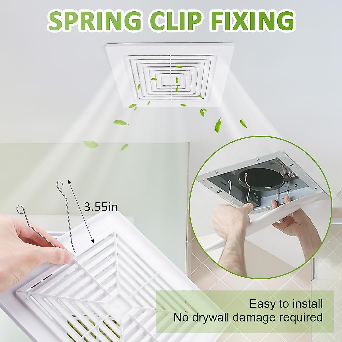 EAGLEGGO S97011723 Bathroom Ceiling Fan Grille with Springs for Square Ceiling or Wall-Mount Exhaust Fan Replacement Vent Cover Fits Models 663 670 671 675 688 689 Ventilation Fan (9-1/4" x 9")