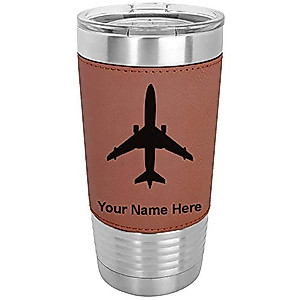 LaserGram 20oz Vacuum Insulated Tumbler Mug, Jet Airplane, Personalized Engraving Included (Faux Leather, Dark Brown)