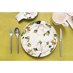 Bico Magnolia Floral 11 inch Dinner Plates, Set of 4, for Pasta, Salad, Maincourse, Microwave & Dishwasher Safe