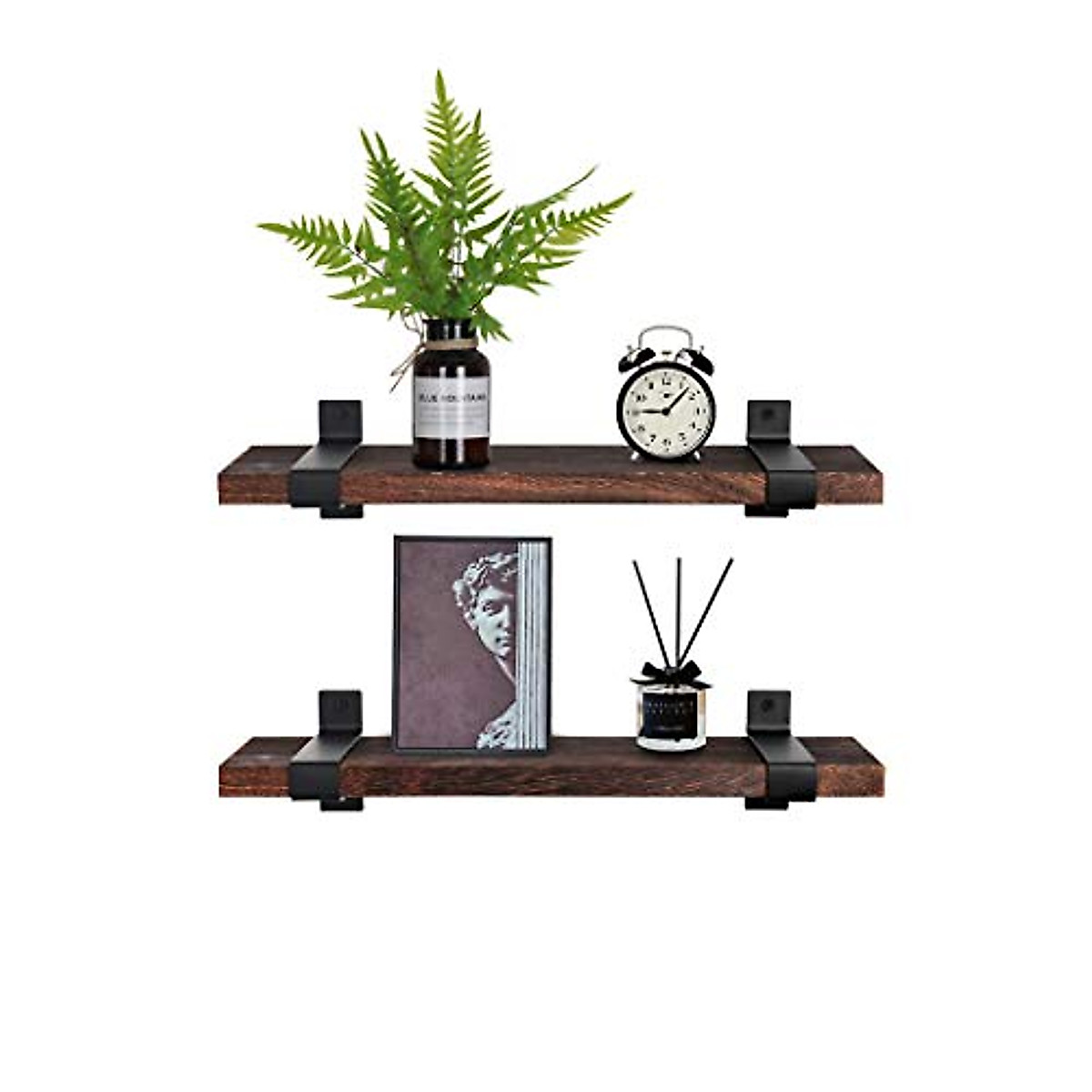 LAVIEVERT Floating Shelves Wall Mounted Set of 2, Rustic Wood Wall Storage Shelves for Bedroom, Living Room, Bathroom, Kitchen, Office - Dark Brown