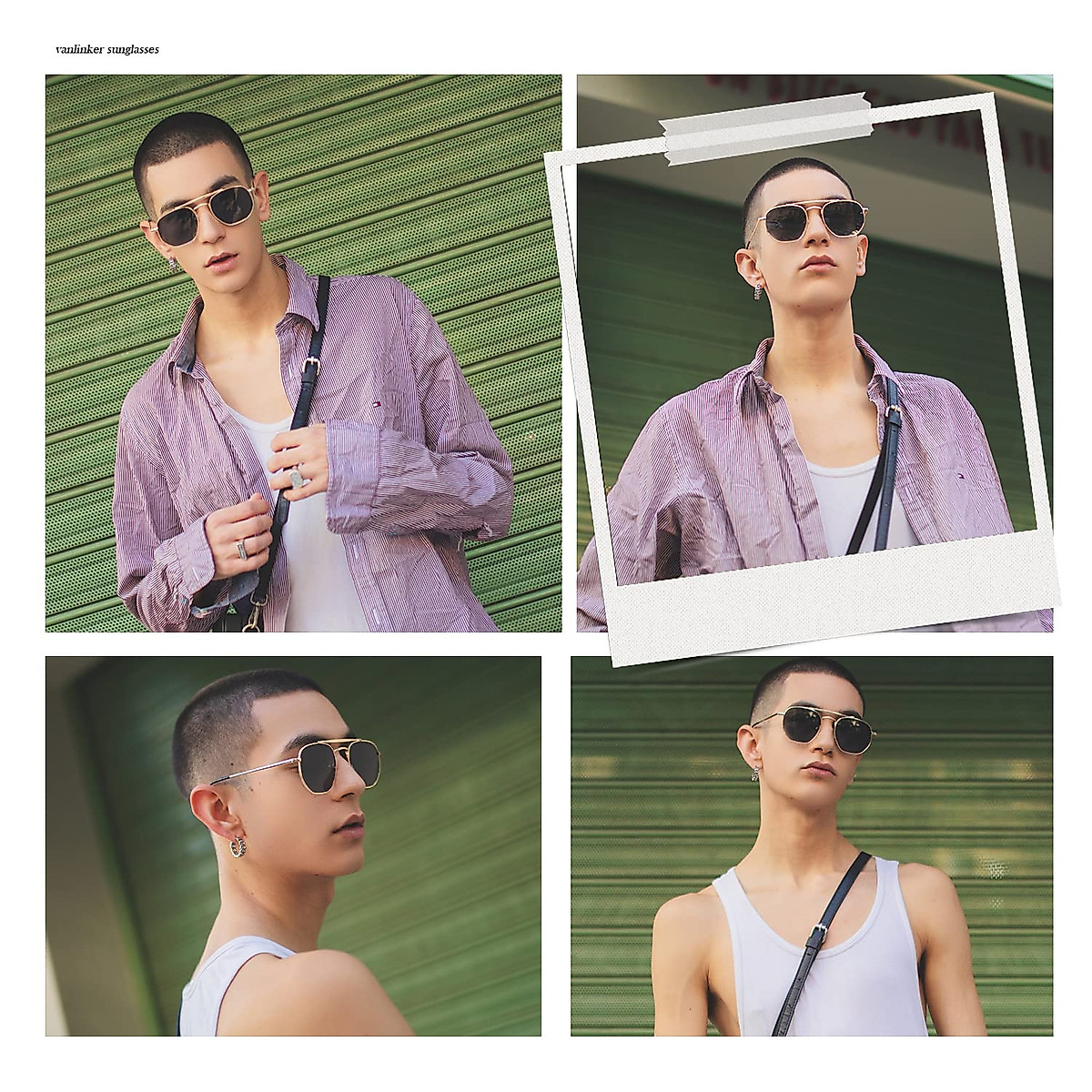 VANLINKER Retro Polarized Sunglasses for Women Men Vintage Shades UV400 Polygon Mirrored Lens VL9689 Gold Frame Grey Lenses