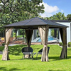 10x10 Ft Outdoor Hardtop Gazebo - Galvanized Steel roof with Curtains and Netting,Outdoor Gazebo with Aluminum Frame by domi outdoor living