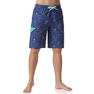 Nonwe Men's Swimming Shorts 9" Breathable Palm Tree Beach Shorts with Lining Blue 40