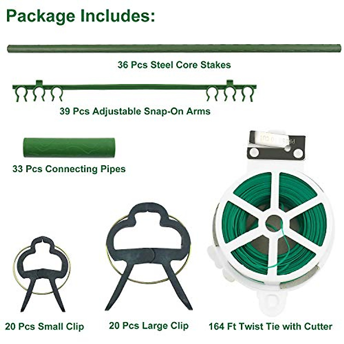 CKE 3 Pack Tomato Cage – Plant Stakes and Support with Clips - Upto 72 inches Tall with 40 Pcs Clips + Garden Twist Ties