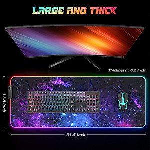 ITNRSIIET RGB Gaming Mouse Pad, Full Desk XL Extended Large Gaming Mousepad, 12 Lighting Modes 30% Thicker Big LED Desk Mat for Gamers, 32 x 12 inches, Mysterious Galaxy