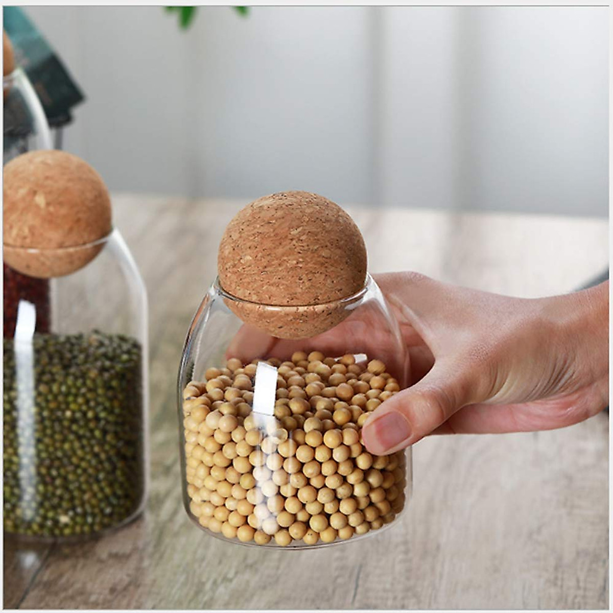 Piscepio Glass Jar with Wood Lid Ball Jar Small Food Storage Container Clear Candy Jars Canister Sugar Coffee Tea Beans Spice Salt Storage 2 PSC 500 ML