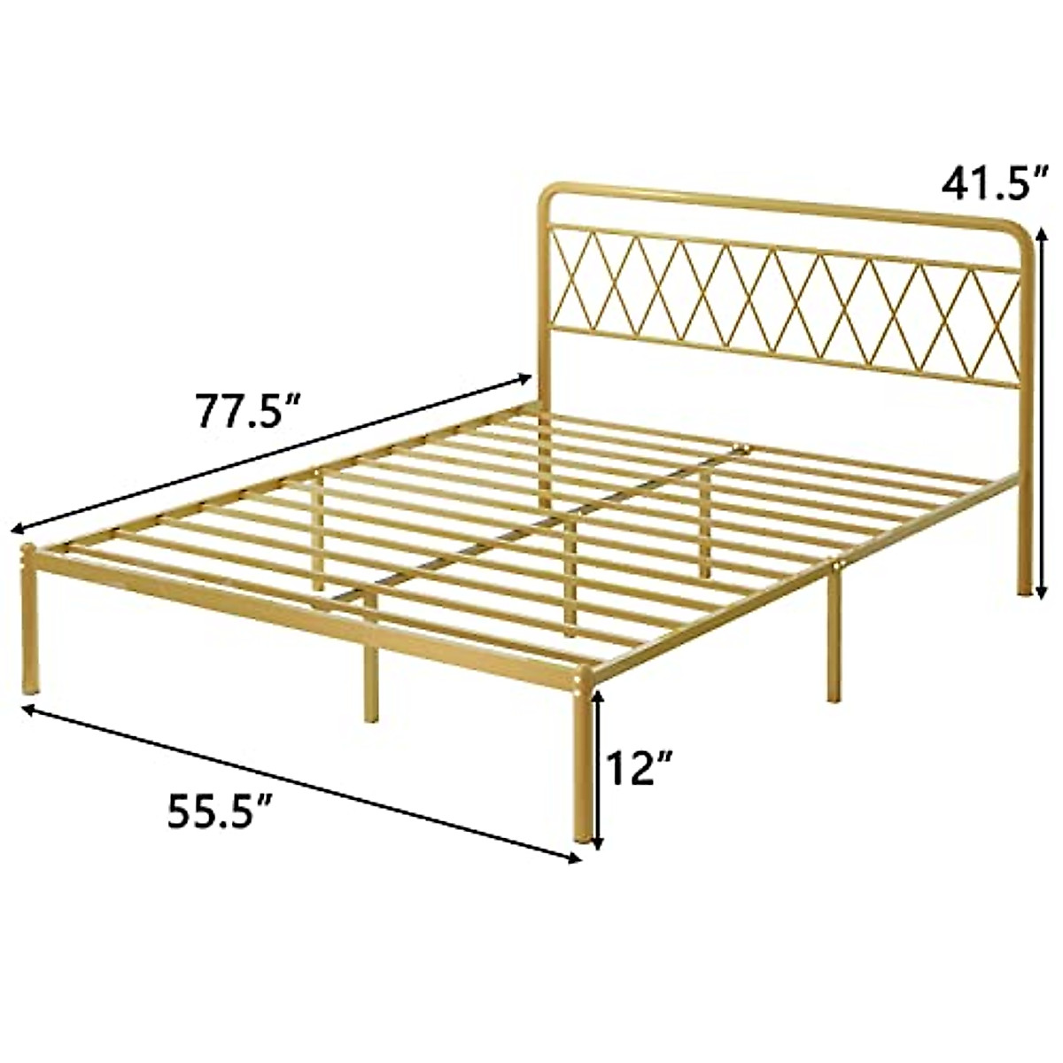 Orweiin Gold Full Size Bed Frame with Headboard, Metal Platform, Full with Under Bed Storage, Heavy Duty, No Box Spring Needed, Easy Assembly, Gold