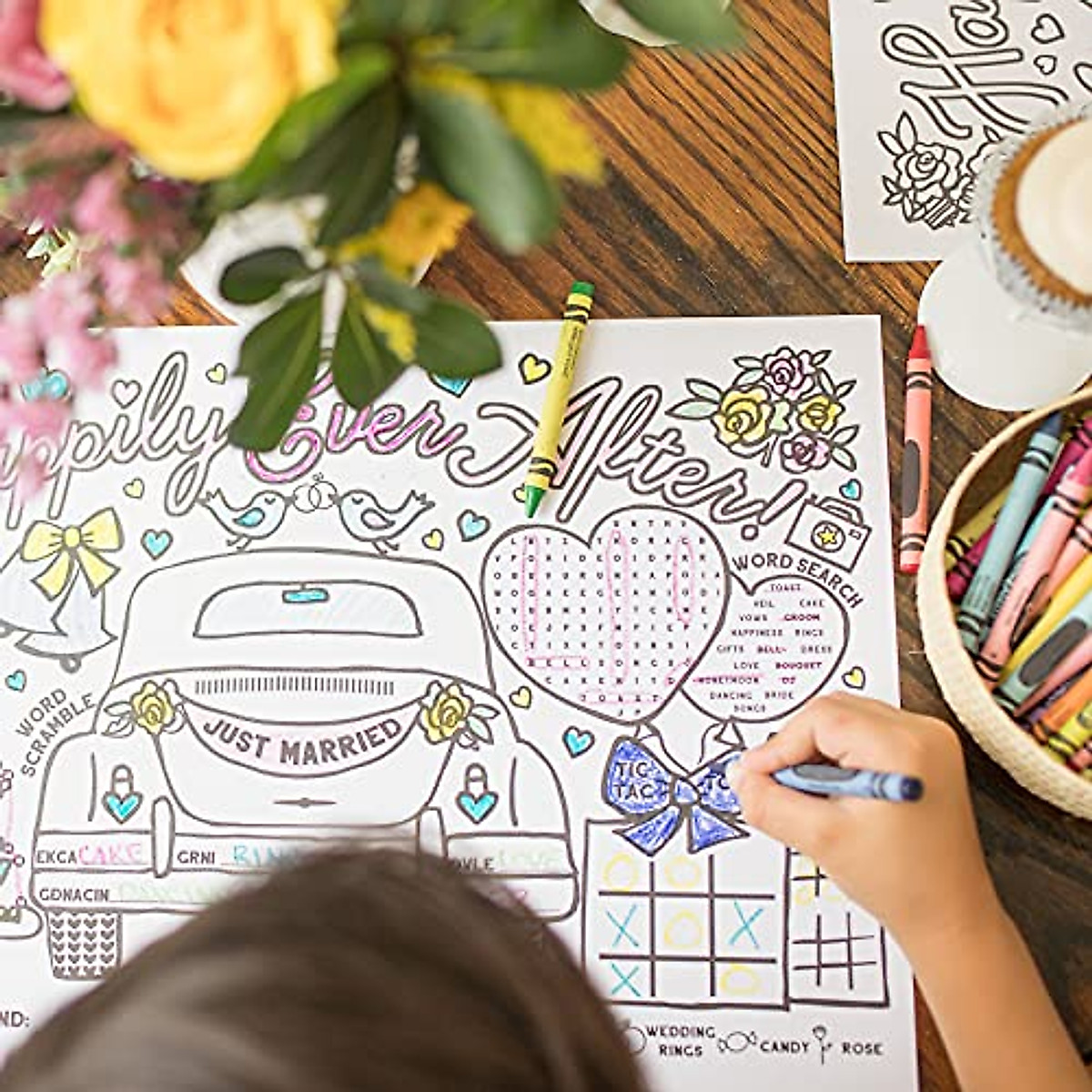 Tiny Expressions – Wedding Activity Placemats for Kids (Pack of 12 Wedding Placemats) | Coloring Activity Paper Mats for Kids Table | Disposable Bulk Bundle Set (12 Paper Placemats)