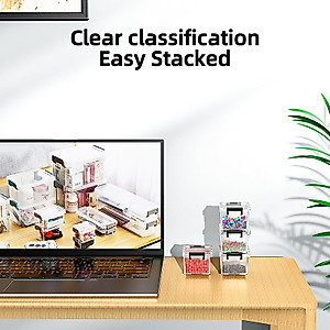 piiyoosnn Small Storage Bins Plastic Storage Container Stackable Box with Lids for Organizing, Clear White (0.27 QT-3 Pack)