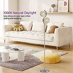Crystal Floor Lamp, Elegant Standing Lamp, Modern Floor Lamp Chrome Finish Tall Pole Lamp, Modern Standing Lamp with On/Off Foot Switch for Living Room, Girl Bedroom, Dresser, Office, E26 Base
