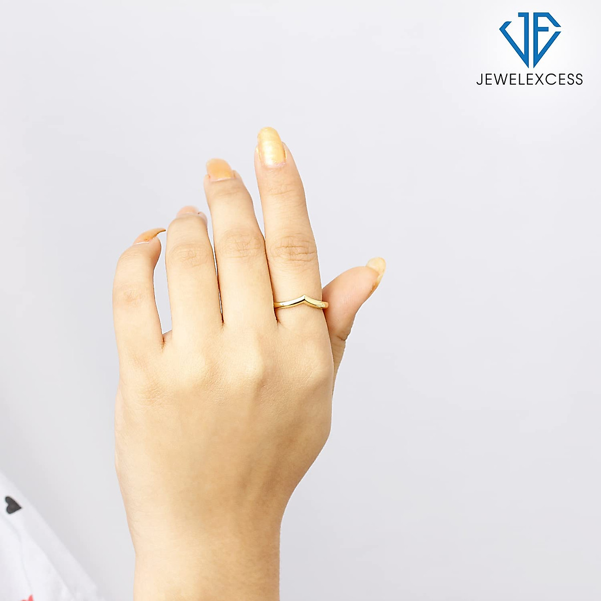 JEWELEXCESS 14k Gold over Silver Wishbone Friendship Ring for Women | Dainty Gold over Silver Promise Ring For Women | Silver Friendship Ring For Women