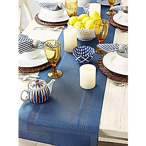 DII PVC Tabletop Collection Woven Indoor/Outdoor, Table Runner, 14x72, Nautical Blue