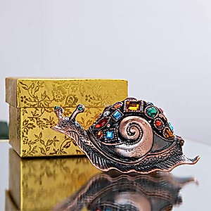 YU FENG Crystals Bejeweled Trinket Box Hand-Painted Brown Snail Animal Figurine Hinged Jewelry Box Collectible for Women